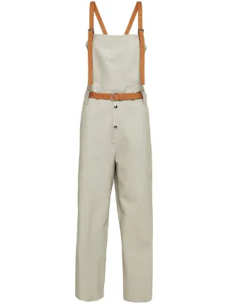 Prada Cropped Leather Overalls | Neutrals | FARFETCH AO