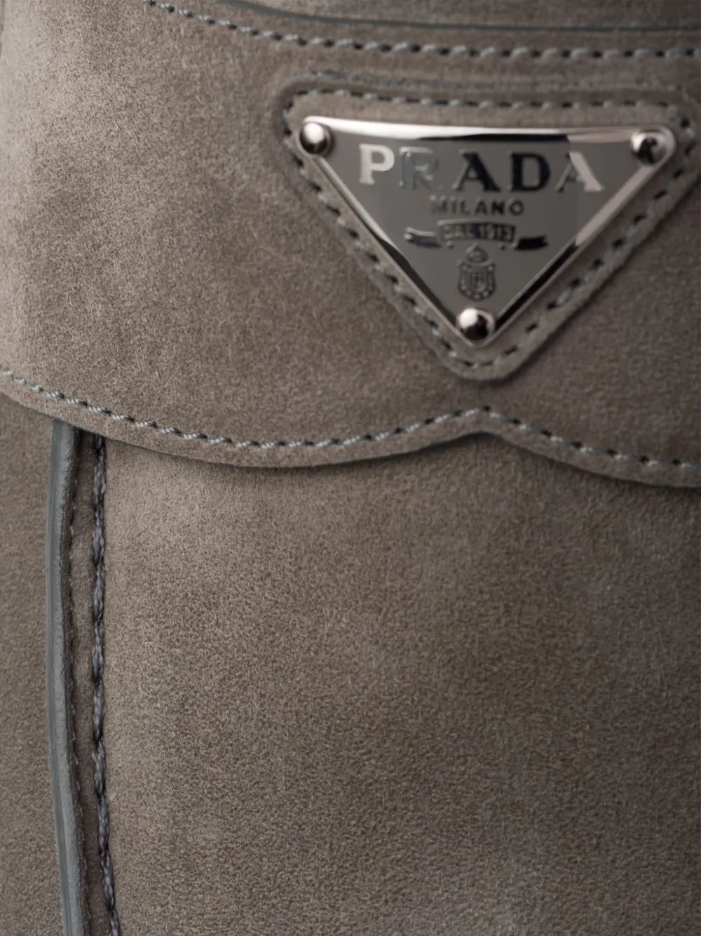 Prada enamel-triangle-logo Suede Loafers | Grey | FARFETCH
