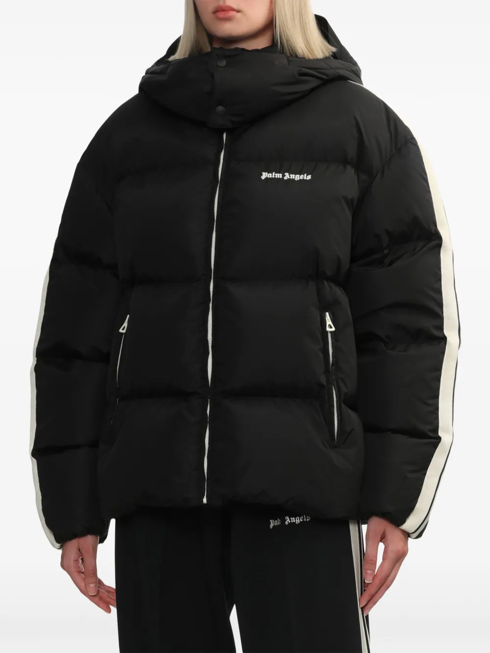 Palm Angels logo-embroidered Puffer Jacket | Black | FARFETCH