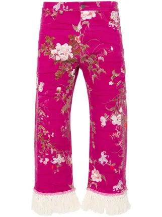 Pierre-Louis Mascia floral-pattern Fringed Tapered Jeans | Pink | FARFETCH