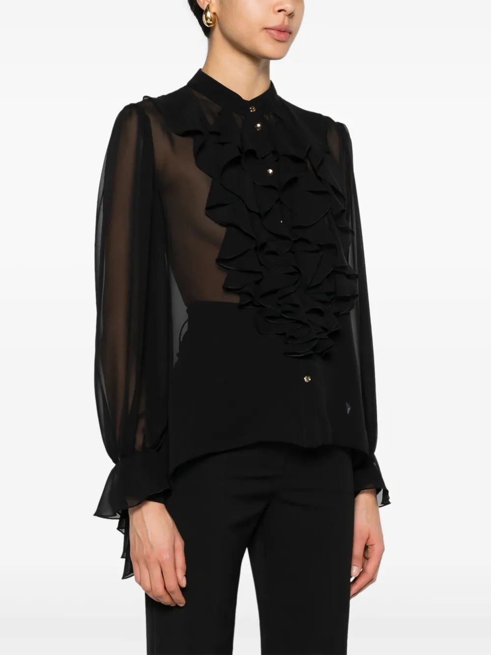 NISSA Ruffled semi-sheer Blouse | Black | FARFETCH