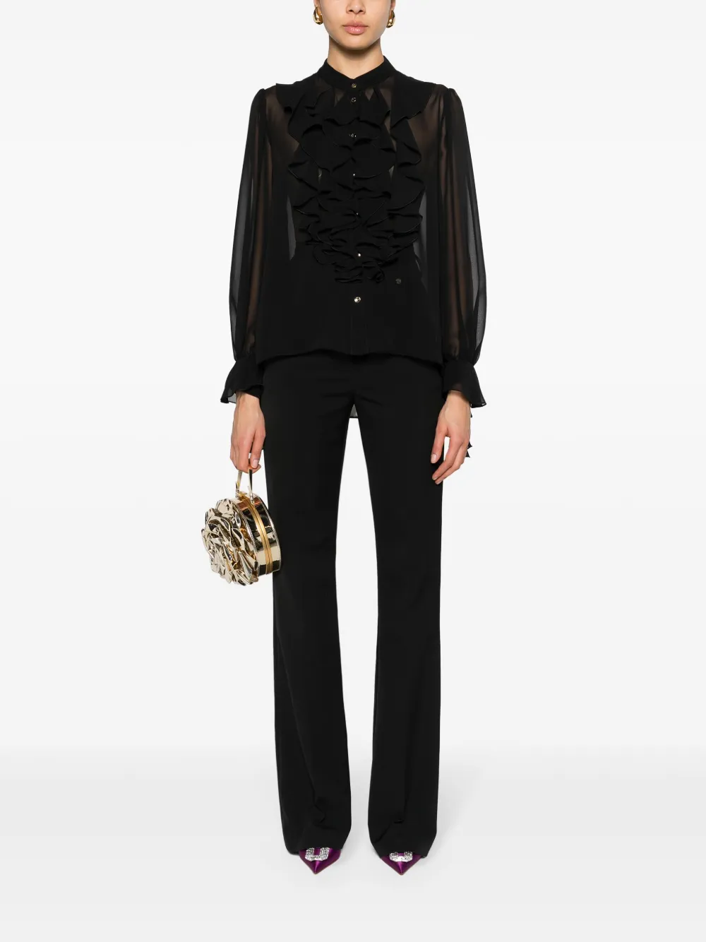 NISSA Ruffled semi-sheer Blouse - Farfetch