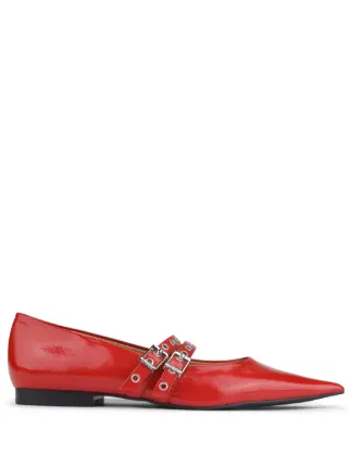 GANNI Buckled pointed-toe Ballerina Shoes | Red | FARFETCH