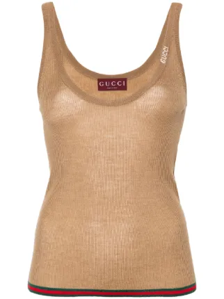 Gucci logo-detail Ribbed Tank Top | Brown | FARFETCH