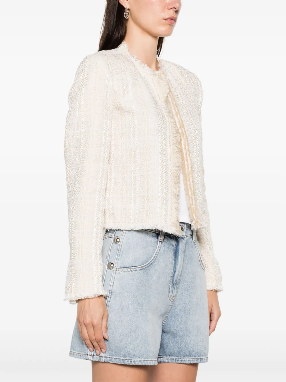 IRO Frayed Tweed Jacket | Neutrals | FARFETCH UK