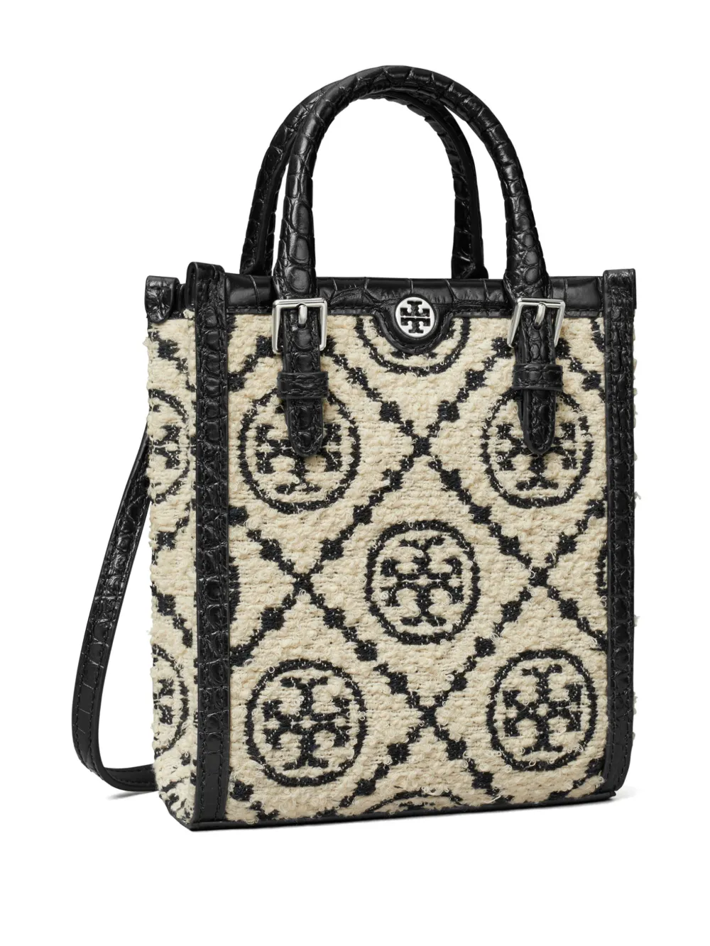 Tory Burch Mini T Monogram Boucle Tote Bag | Black | FARFETCH