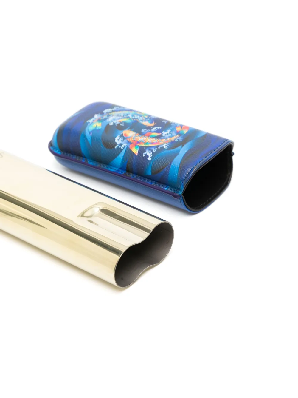 St Dupont Koi Fish-print Leather Cigar Case In Blue | ModeSens