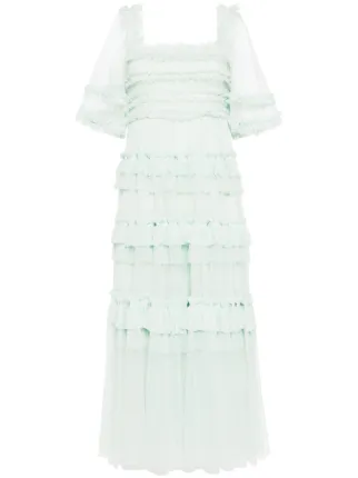 Needle & Thread Peaches Ruffled Gown | Green | FARFETCH