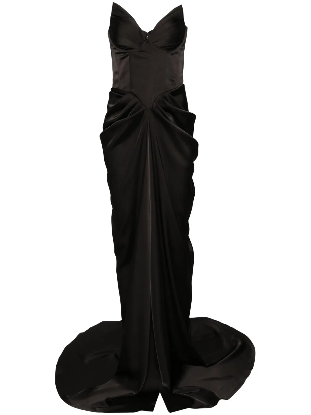 Ana Radu Corset style Satin Gown Black FARFETCH