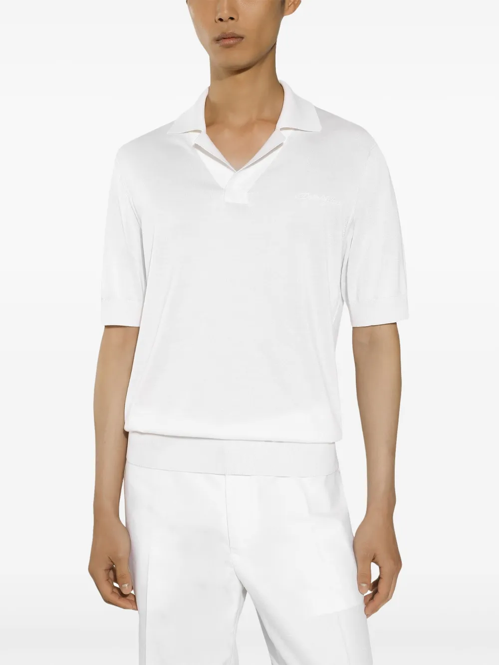 Dolce And Gabbana Camisa Polo De Seda Com Logo Bordado Branco Farfetch Br
