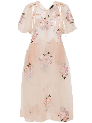 Simone Rocha floral-embroidered Sheer Dress | Neutrals | FARFETCH AO
