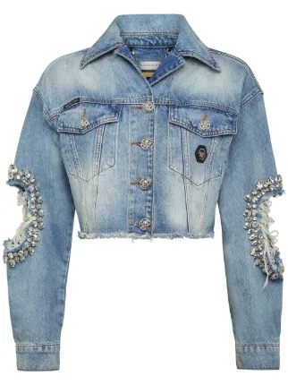 Philipp Plein crystal-embellished Denim Jacket | Blue | FARFETCH