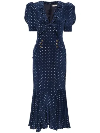Alessandra Rich Polka dot-print Midi Dress | Blue | FARFETCH UK