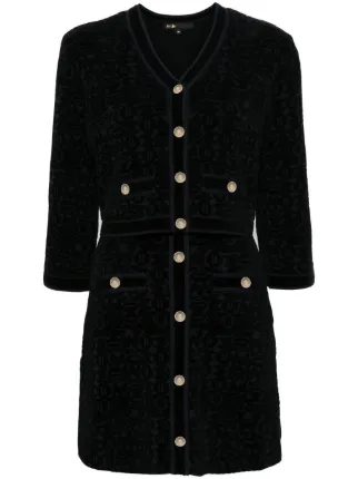 Maje Layered Velvet Knitted Dress | Black | FARFETCH TW
