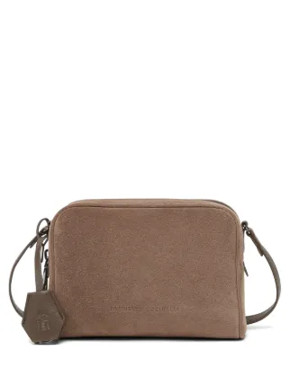 Brunello Cucinelli logo-tag Suede Crossbody Bag | Brown | FARFETCH UK