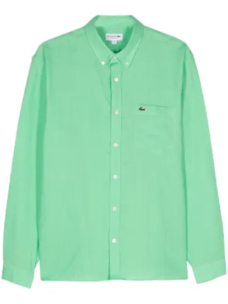 Lacoste logo-patch Linen Shirt | Green | FARFETCH