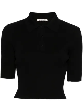 Auralee 기자 파인 골지 폴로 탑 | 블랙 | FARFETCH KR