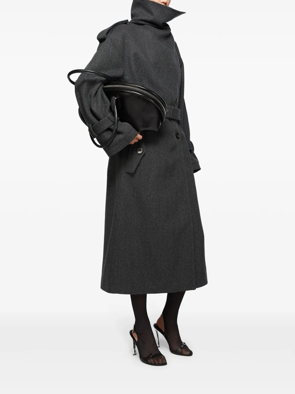 Acne Studios Herringbone Belted Coat | Grey | FARFETCH