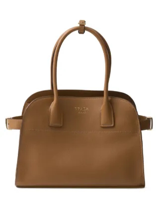 Prada logo-lettering Leather Tote Bag | Brown | FARFETCH AO