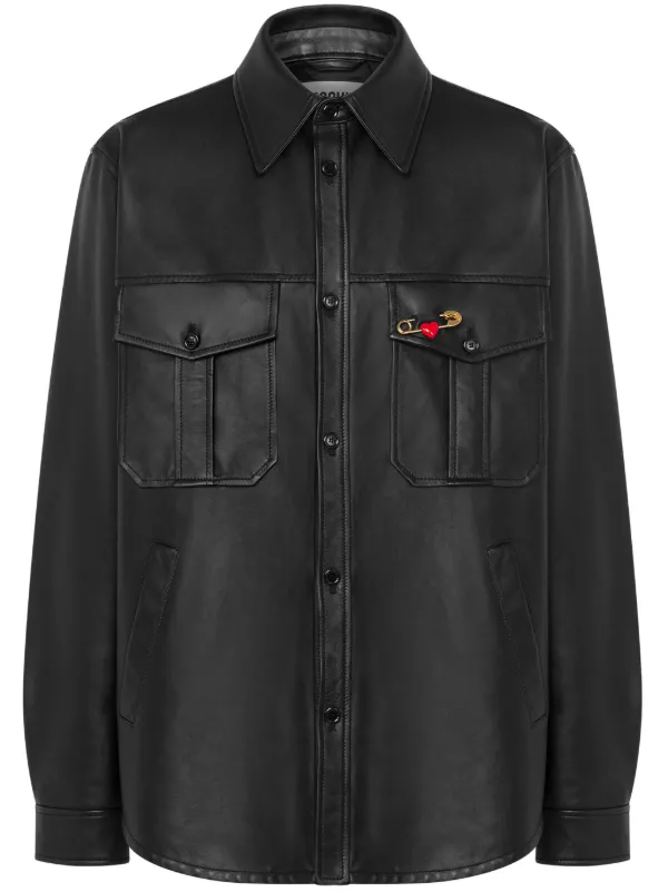 Moschino Safety pin detail Leather Jacket Black FARFETCH CA