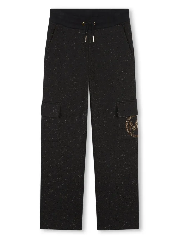 Michael Kors Kids studded logo track pants kids Cotton Metallic Fibre 8 yrs Black