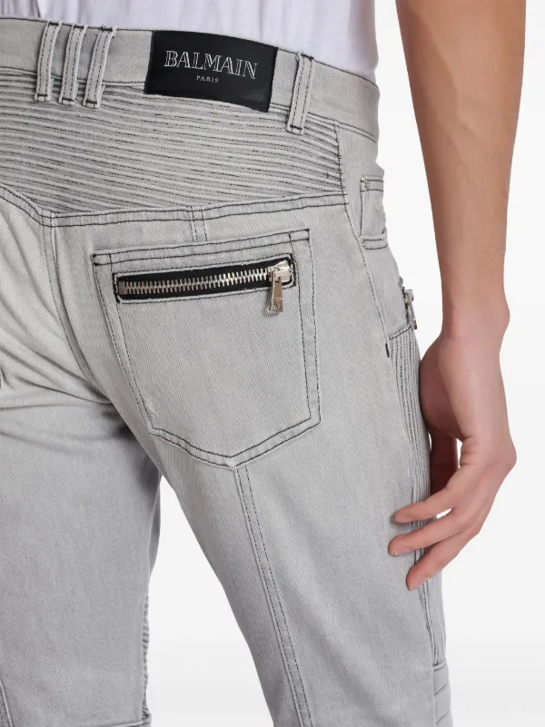 Balmain Biker mid-rise slim-fit Jeans | Grey | FARFETCH Balmain Biker mid-rise slim-fit Jeans | Grey | FARFETCH
