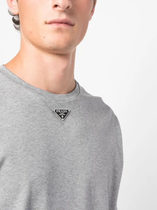 Prada triangle-logo Cotton T-shirt | Grey | FARFETCH Prada triangle-logo Cotton T-shirt | Grey | FARFETCH