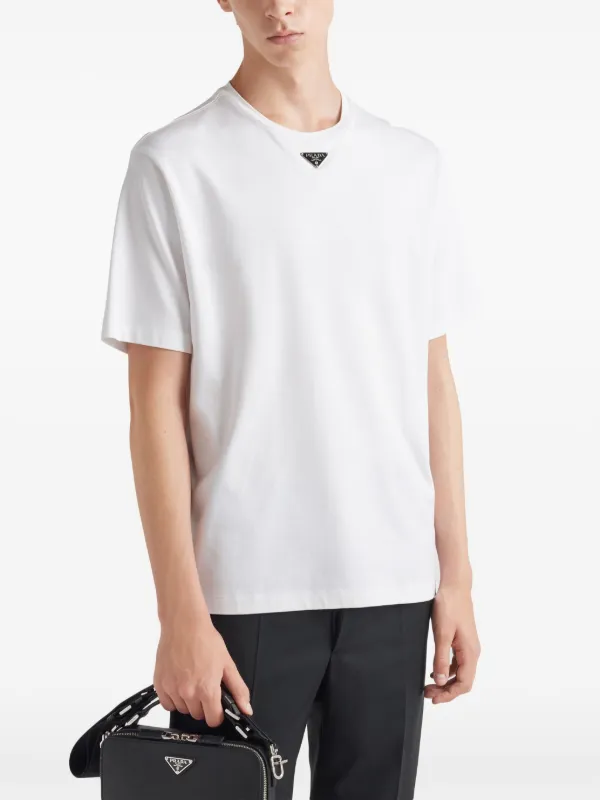 Prada triangle-logo Cotton T-shirt | White | FARFETCH Prada triangle-logo Cotton T-shirt | White | FARFETCH