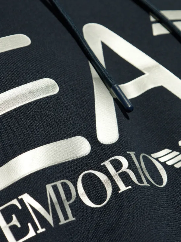Ea7 Emporio Armani Hoodie En Coton a Logo Imprime Bleu FARFETCH FR