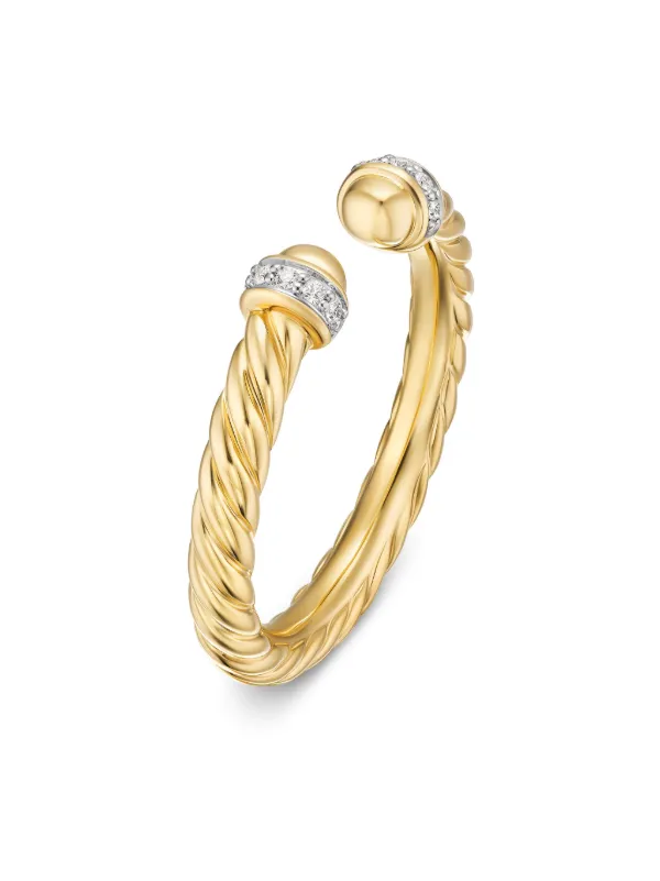 David Yurman 18kt Cable Band Open Gelbgoldring Mit Diamanten 2 8mm Gold FARFETCH DE