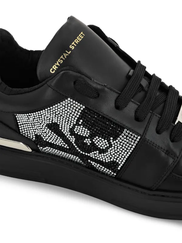 Philipp Plein Crystal Lo-Top Leather Sneakers | Black | FARFETCH Philipp Plein Crystal Lo-Top Leather Sneakers | Black | FARFETCH