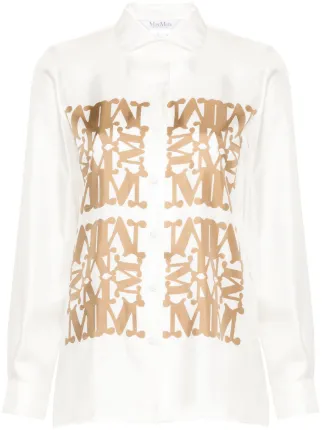 Max Mara logo-print Silk Shirt | Neutrals | FARFETCH