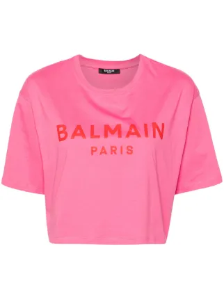 Balmain logo-print Cropped T-shirt | Pink | FARFETCH