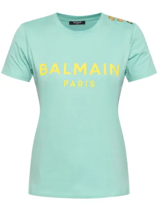 Balmain logo-print button-shoulder T-shirt | Blue | FARFETCH