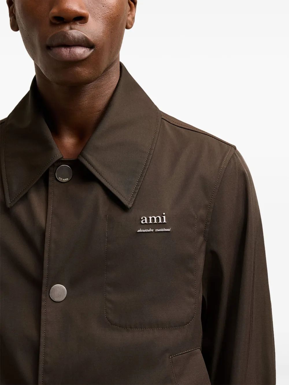 AMI Paris logo-plaque Shirt Jacket | Brown | FARFETCH