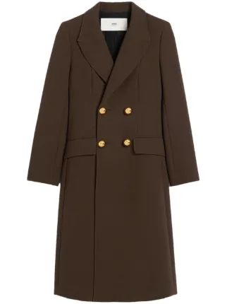 AMI Paris Long Sleeve Fitted Coat | Brown | FARFETCH