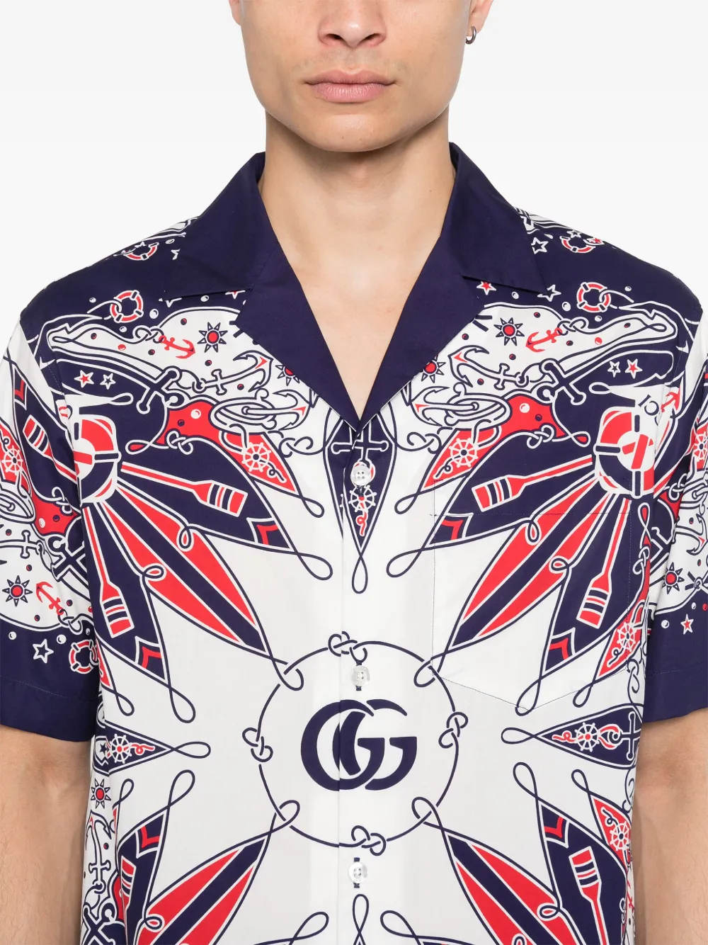 Gucci Double G Bandana Print Cotton Shirt | White | FARFETCH