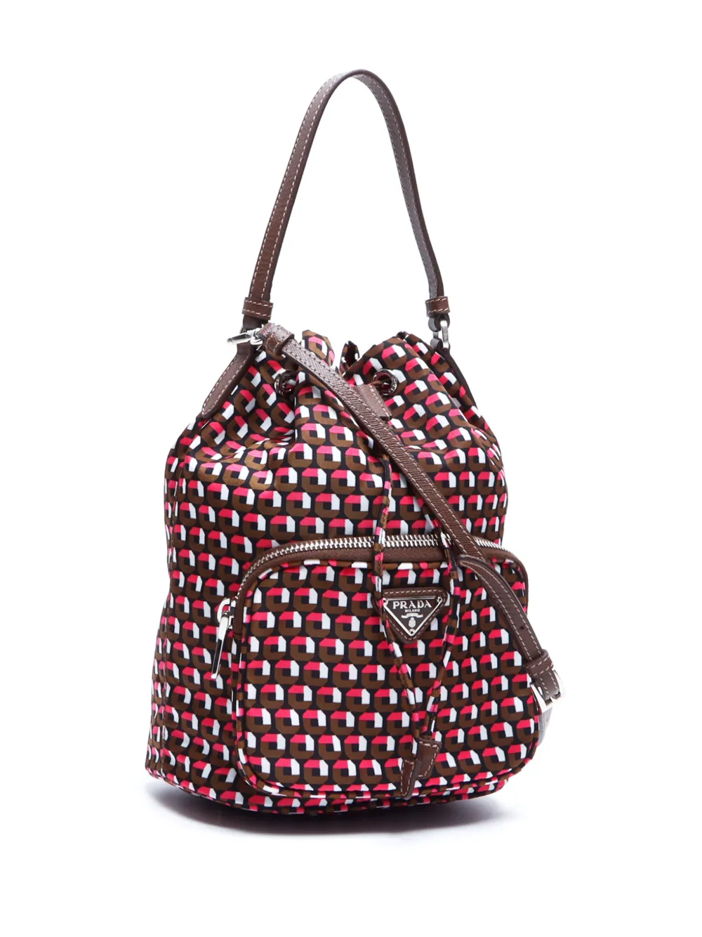 Prada Pre-Owned geometric-print Bucket Bag | Red | FARFETCH