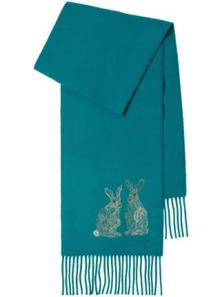 Burberry Rabbit Embroidery Cashmere Scarf | Blue | FARFETCH