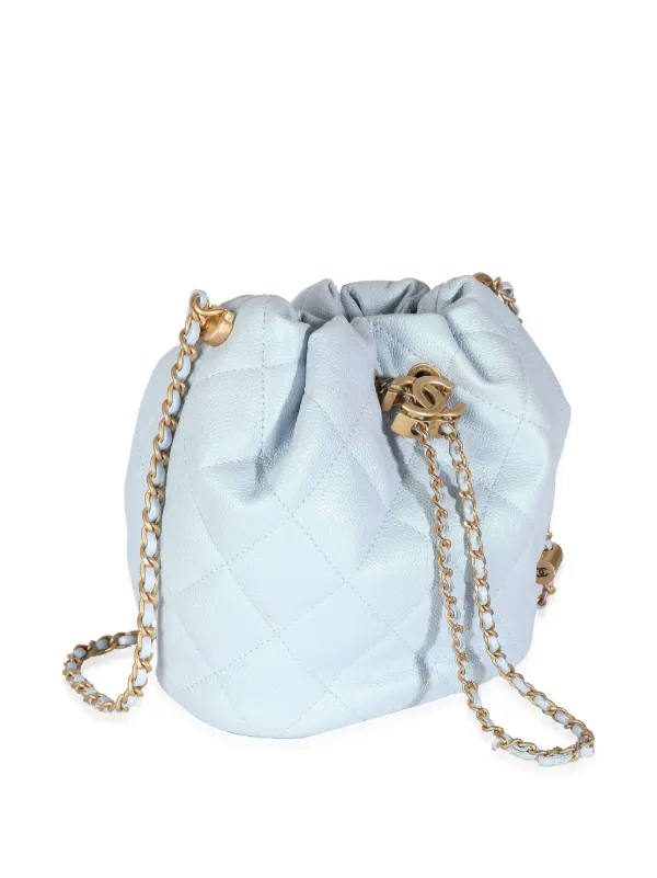 CHANEL Pre Owned 2021 2023 CC quilted bucket bag women Caviar Leather One Size Blue