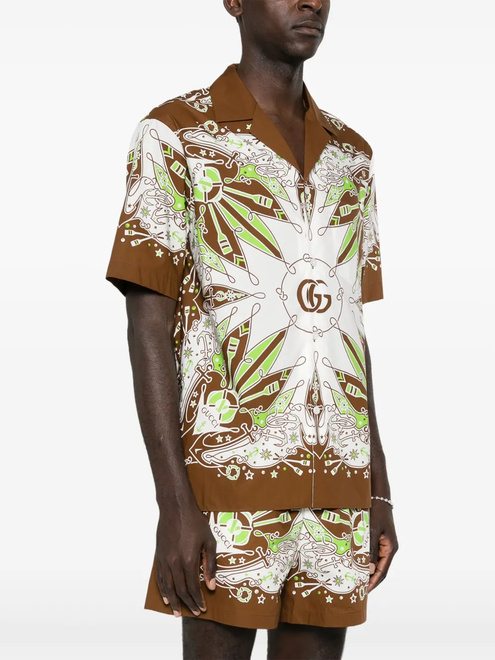 Gucci Double G bandana-print Shirt | Brown | FARFETCH UK