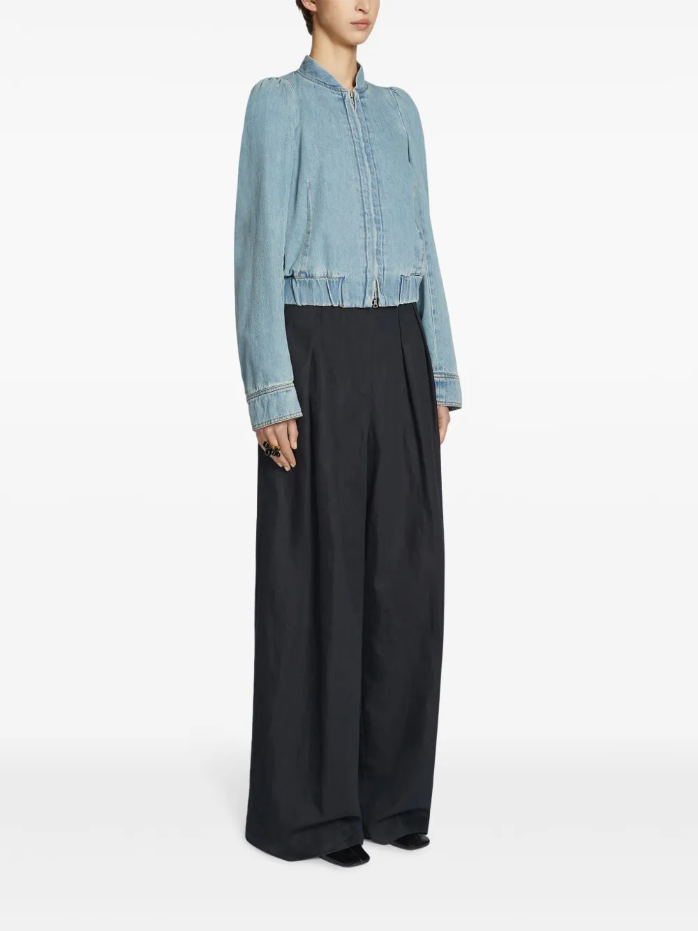 DRIES VAN NOTEN Cropped Denim Bomber Jacket | Blue | FARFETCH