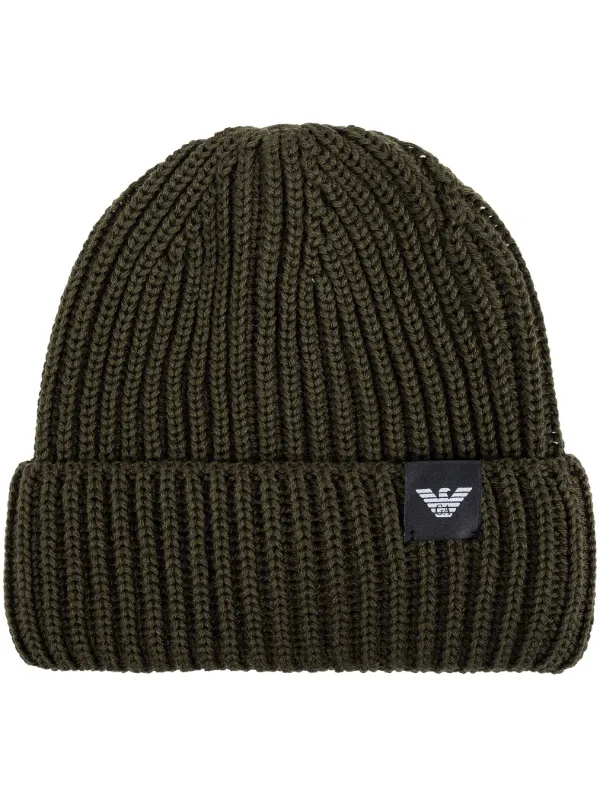 Emporio Armani Bonnet En Maille a Patch Logo Vert FARFETCH FR