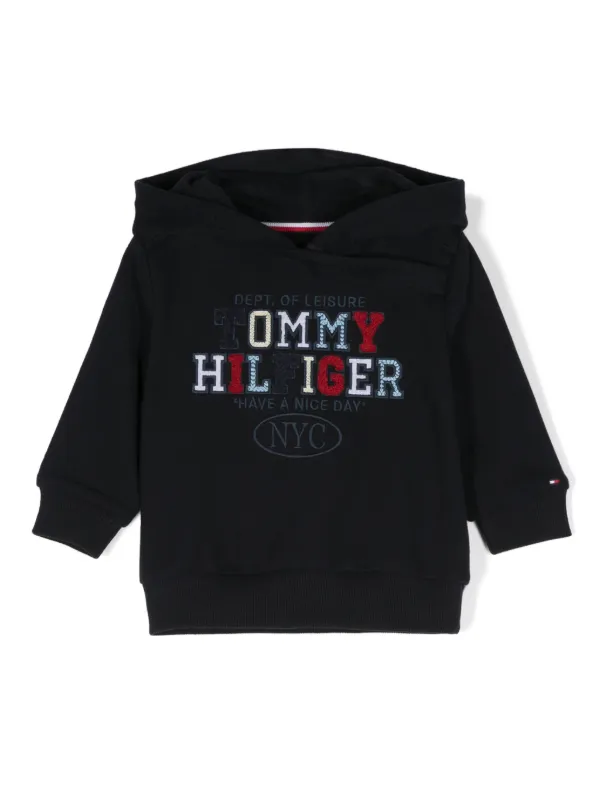 Tommy Hilfiger Junior logo embroidered Cotton Hoodie Blue FARFETCH TR