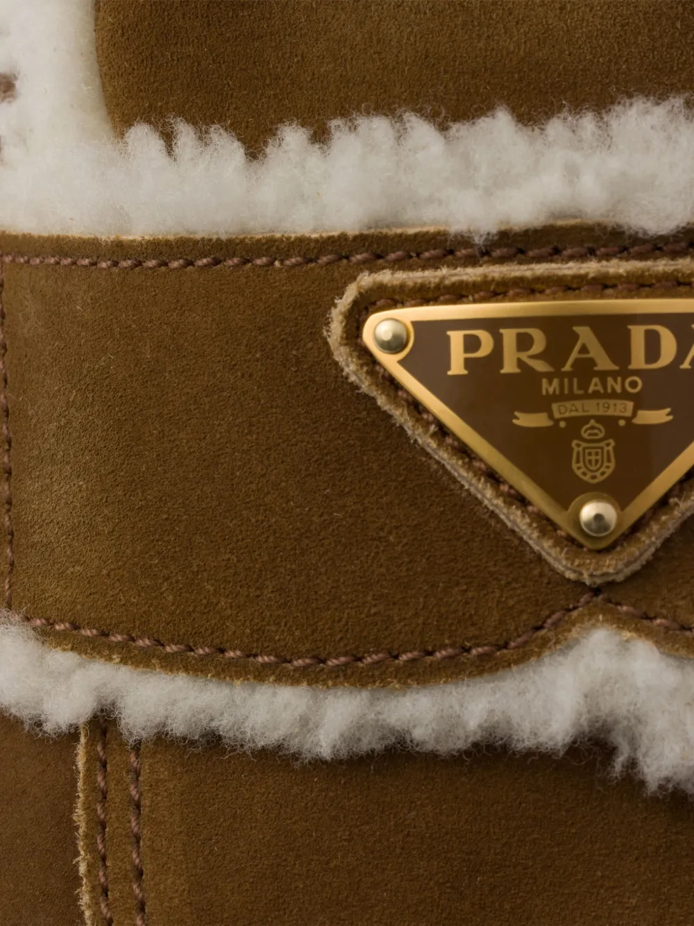 Prada shearling-trim Suede Mules | Brown | FARFETCH UK