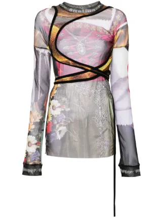 Ottolinger Mesh Wrap Top | Pink | FARFETCH