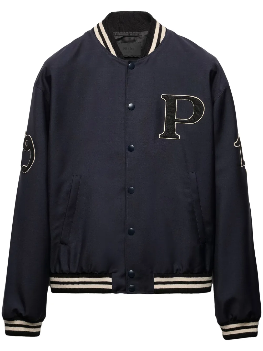 Prada patch-detail Mohair Bomber Jacket | Blue | FARFETCH UK