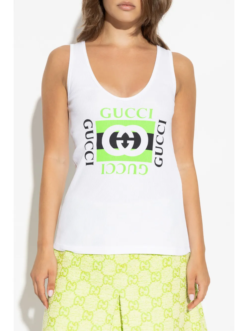 Gucci Interlocking G-print Cotton Tank Top | White | FARFETCH
