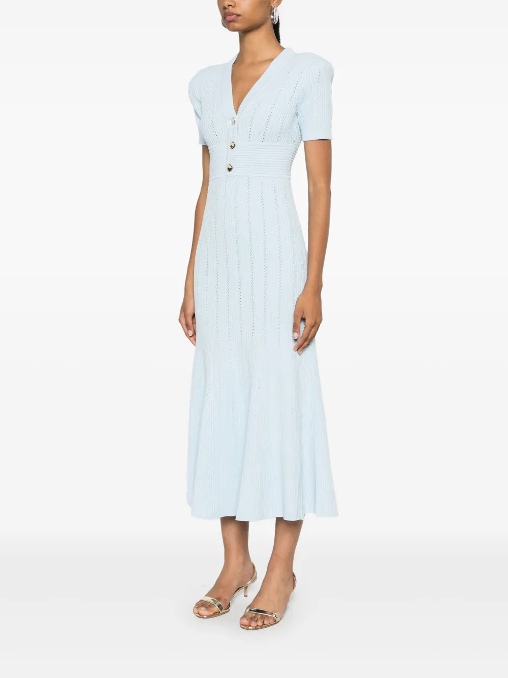 Self-Portrait pointelle-knit Midi Dress | Blue | FARFETCH UK