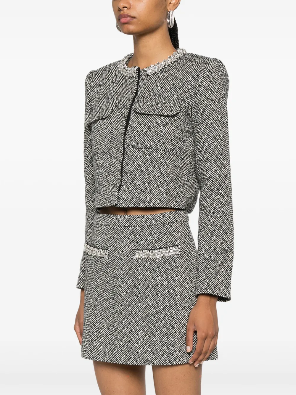 Self-Portrait Herringbone Jacket | Black | FARFETCH